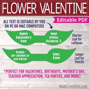 Printable Flower Valentine Card for Class, Editable Happy Heart Day ...