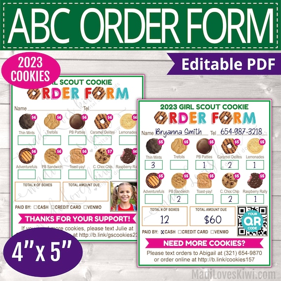 2023 ABC Girl Scout Cookie Order Form Printable, Editable Sale Menu ...