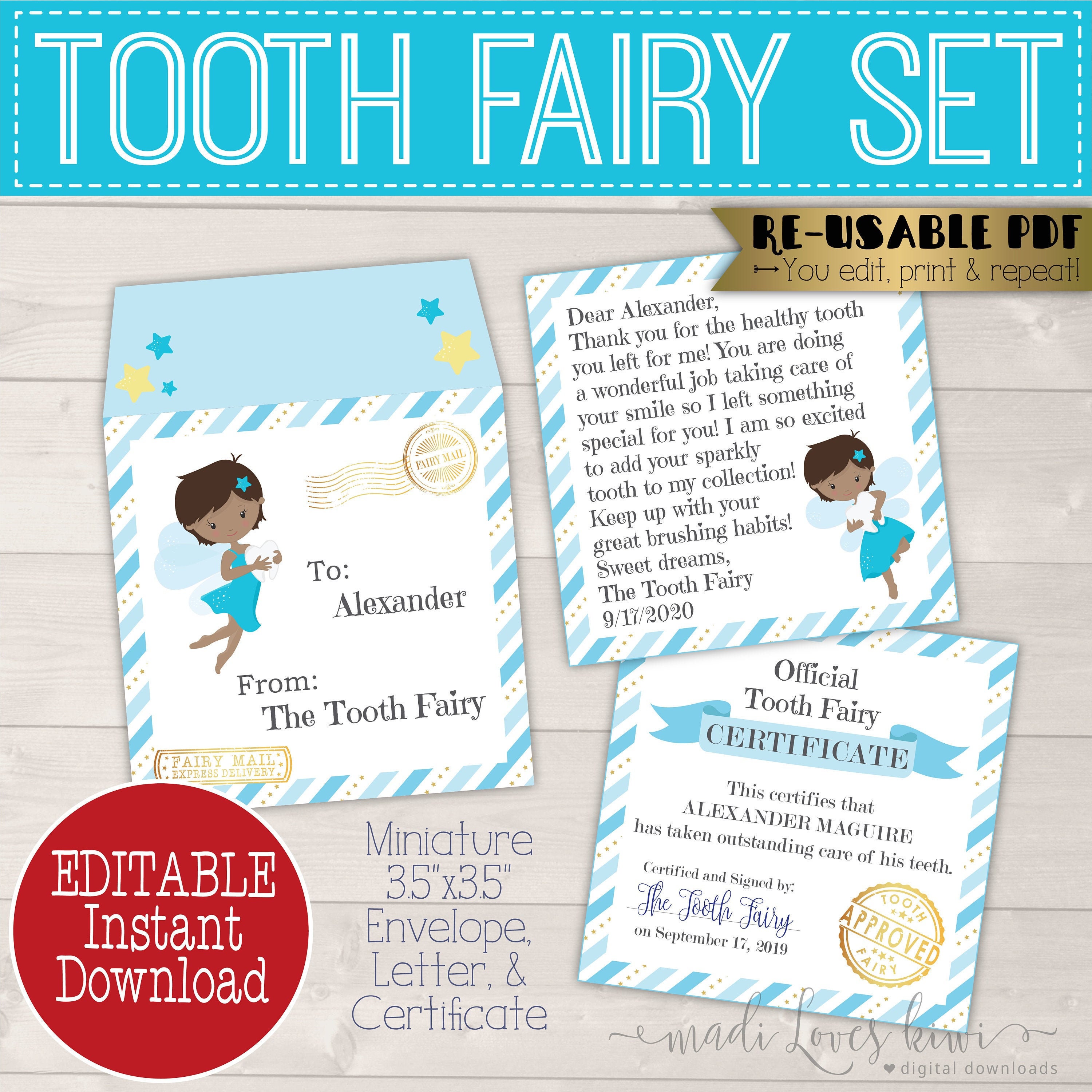 Mini Tooth Fairy Letter Printable Editable Lost Tooth | Etsy Canada