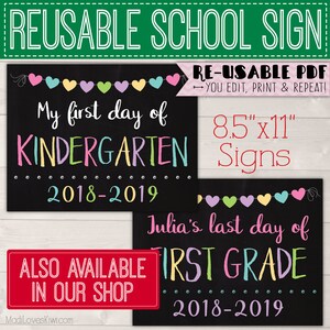 Rainbow First Day of School Sign Reusable, Last Day Chalkboard Photo ...