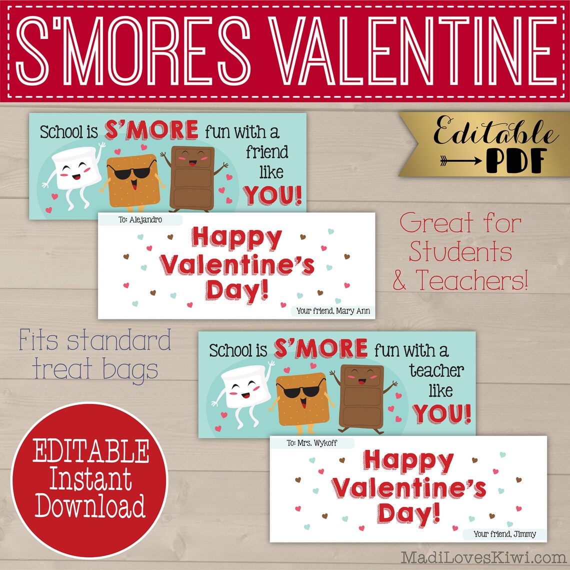 Printable S'mores Valentines Day Treat Bag Topper | Etsy