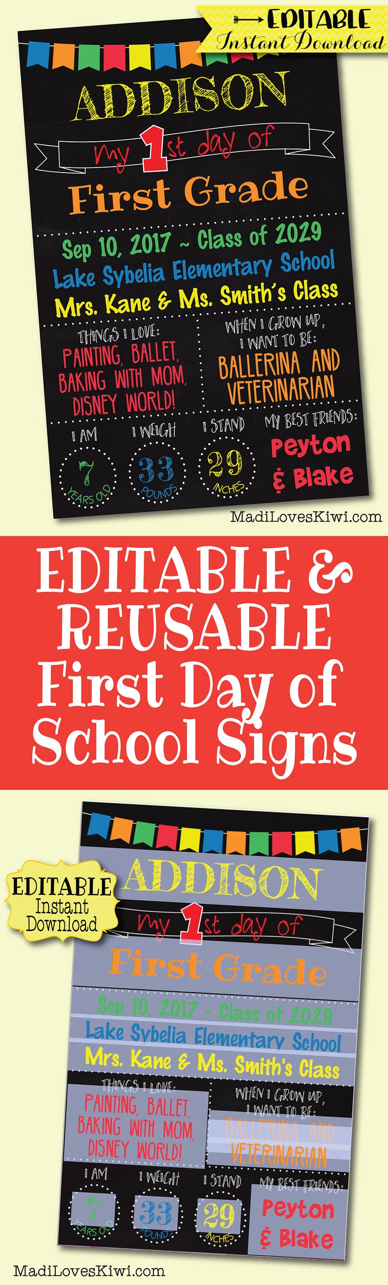 Editable First Day of School Sign Printable Back to School - Etsy