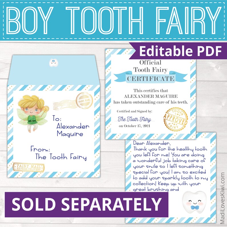 Printable Blue Pacifier Fairy Letter for Boy Personalized - Etsy
