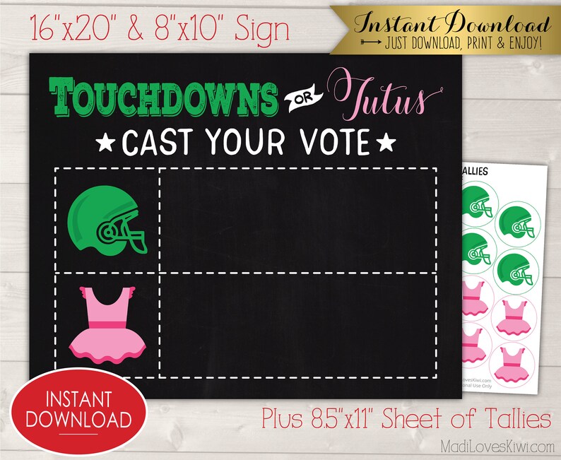Touchdowns or Tutus Gender Reveal Voting Board Printable Pink | Etsy