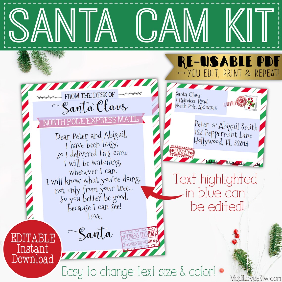 Editable Santa Cam Letter Printable Claus Spy Cam Note North | Etsy Canada