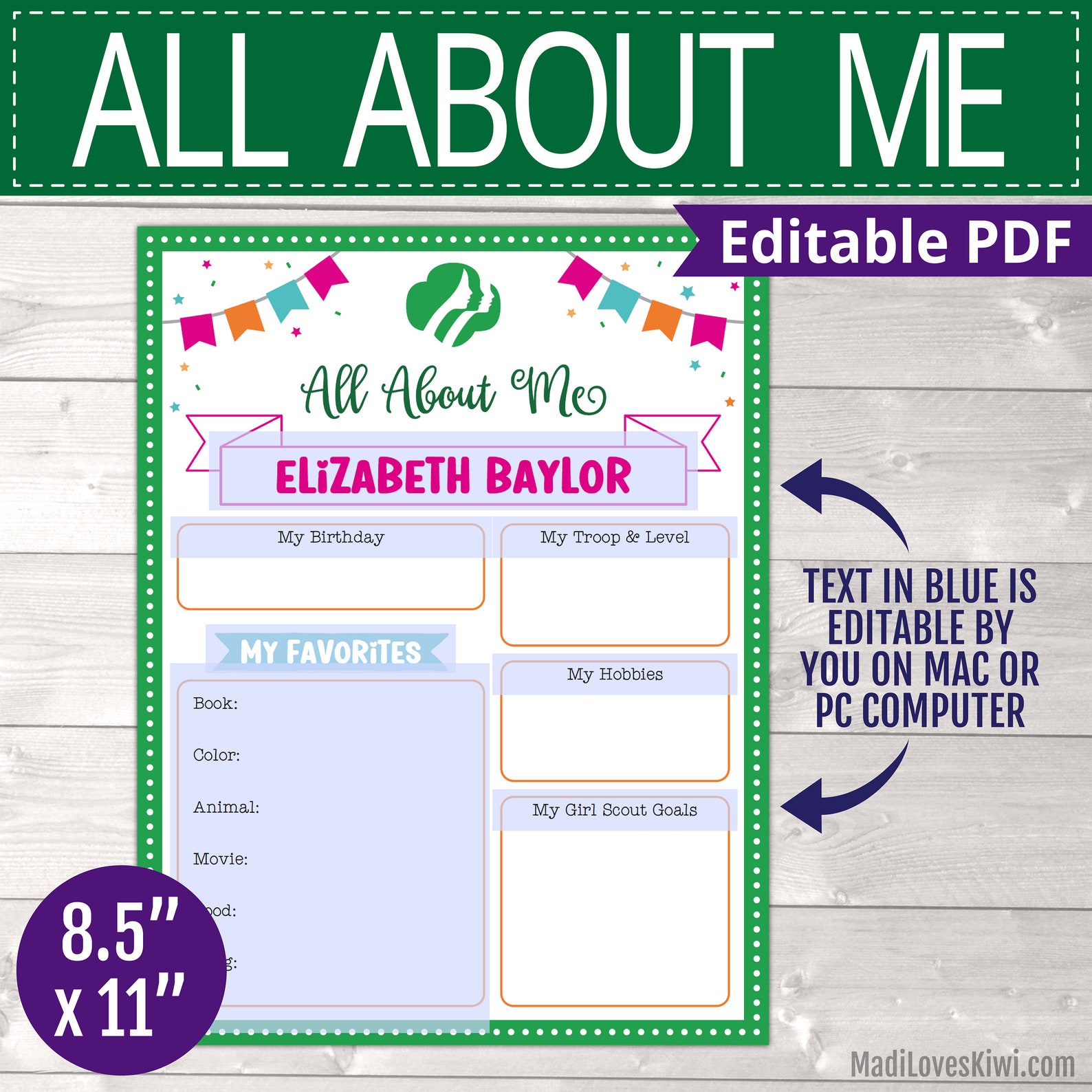Printable All About Me Girl Scout Activity Editable New - Etsy