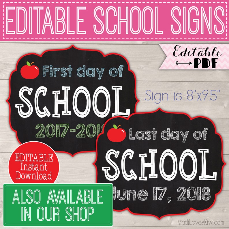 First Day of School Sign Editable PDF Last Day Chalkboard - Etsy