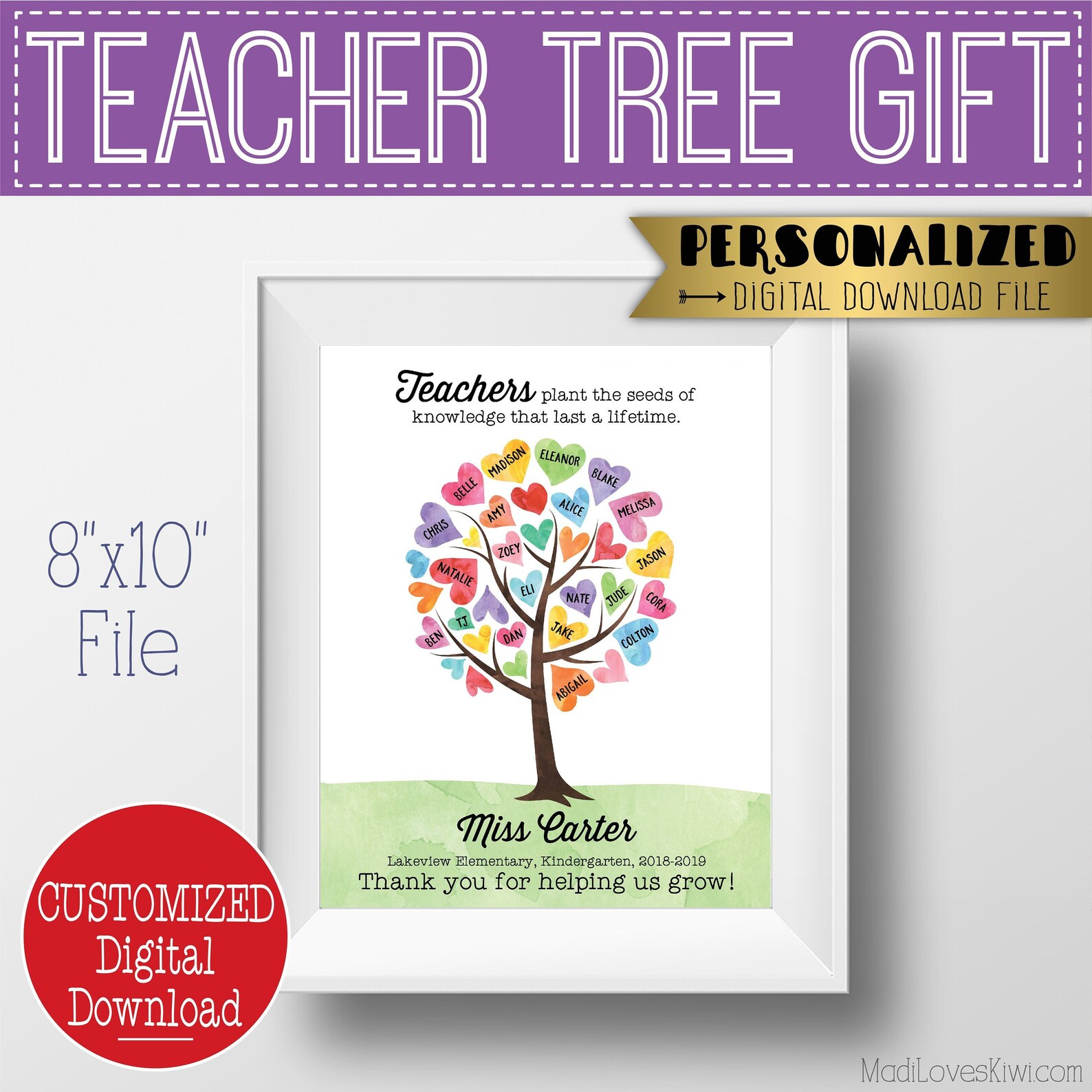 Personalized Teacher Tree Printable 8x10 Class Student Name | Etsy