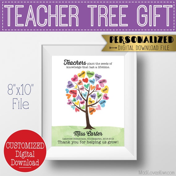 Personalized Teacher Tree Printable 8x10, Class Student Name on Hearts ...