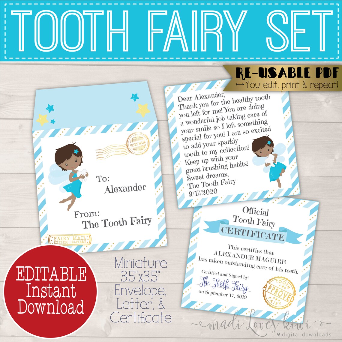 Purple Teal Tooth Fairy Bundle Editable Letter & Envelope - Etsy