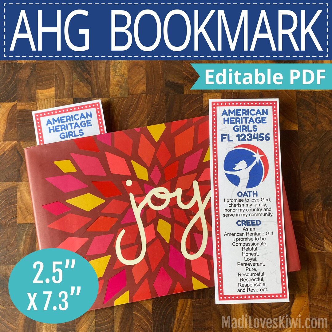 Editable American Heritage Girl Oath and Creed Bookmark, Printable AHG ...