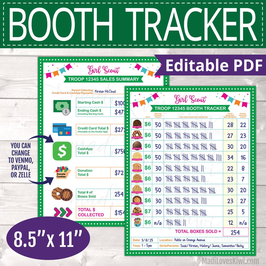 ABC 2025 Scout Cookie Booth Sales Tracker, Printable Inventory PDF ...