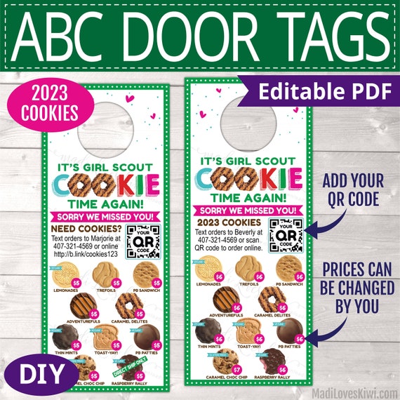2023 Editable Abc Girl Scout Cookie Door Hanger With Qr Code Printable
