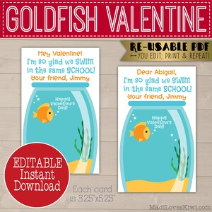 Printable Goldfish Valentines Day Card, Editable Gold Fish Bowl Note ...