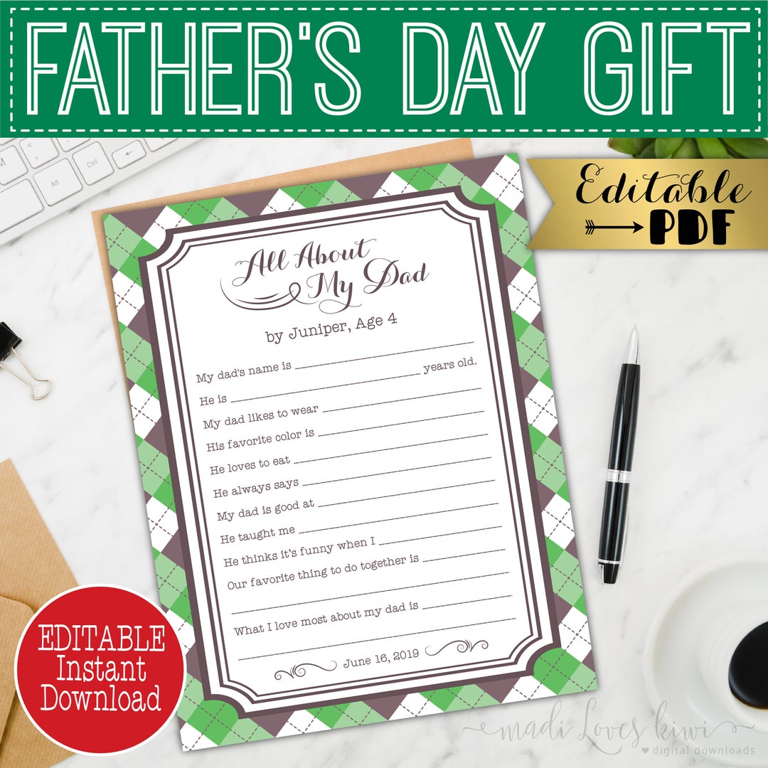 All About My Dad Questionnaire, Personalized Father's Day Gift ...