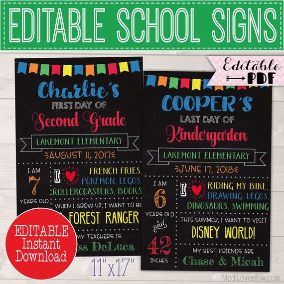 First Day of School Sign Reusable, Last Day Chalkboard Photo Prop ...