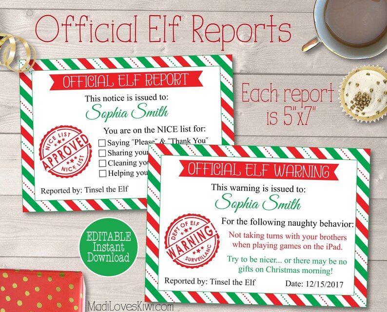 Printable Elf Report Card Editable Naughty Warning Letter - Etsy