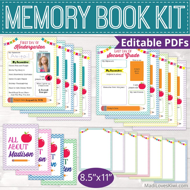 DELUXE Memory Book Kit Editable All About Me PDF Template - Etsy