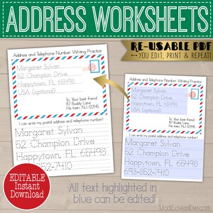 Editable Learn My Address Worksheet, Addressing Envelope Activity for ...