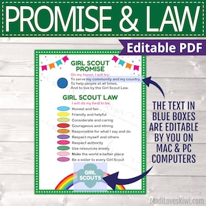 Editable Scout Promise and Law Poster for Troop Meeting, Printable ...