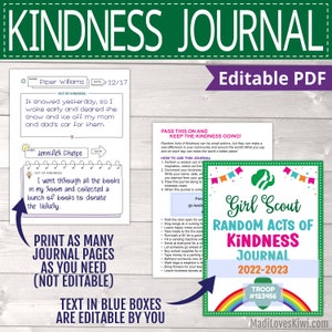 Printable Scout Kindness Journal, Editable Girl Troop Leader Book ...