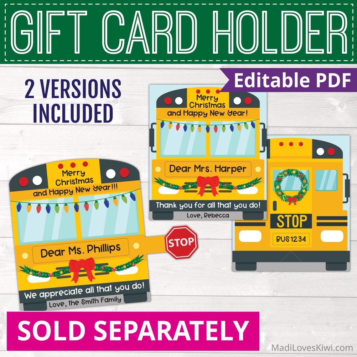 School Bus Gift Card Holder for Driver Editable Teacher | Etsy