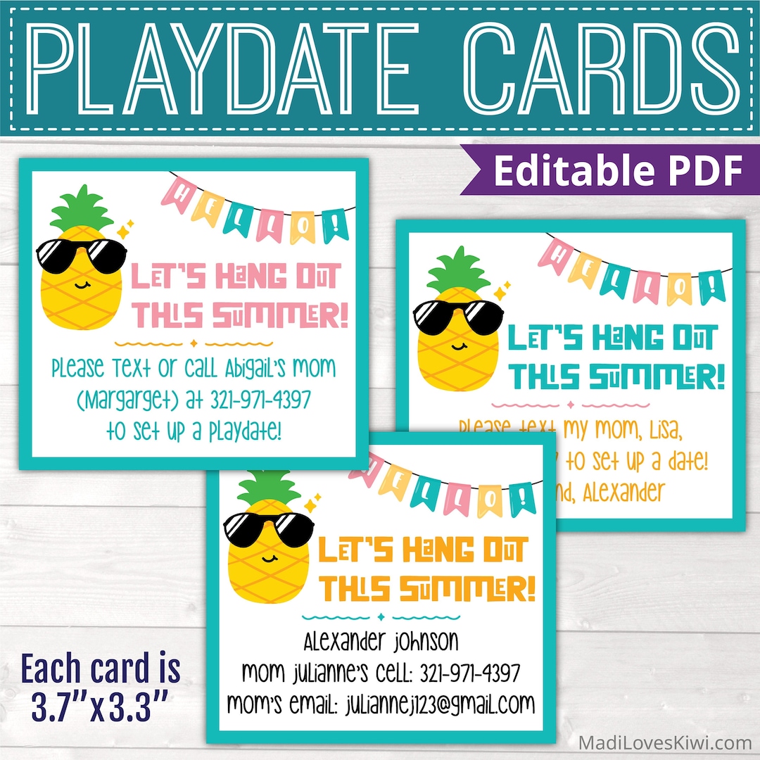 Editable Playdate Calling Card for Kid Printable, Summer Play Date ...