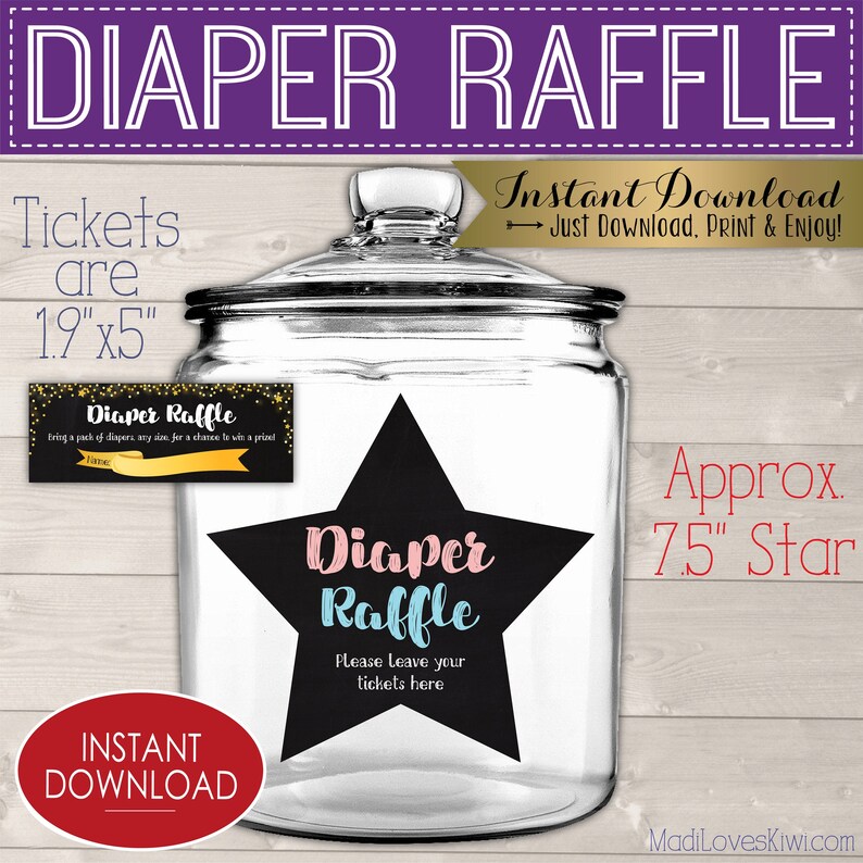 Twinkle Star Diaper Raffle Jar Sign Printable Tickets for | Etsy