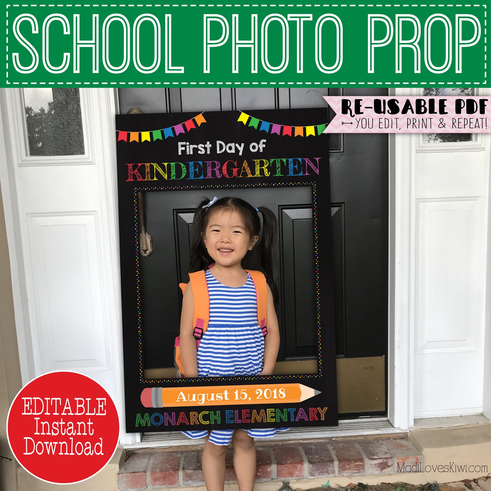 1st Day of School Sign Reusable Photo Prop Frame Printable - Etsy