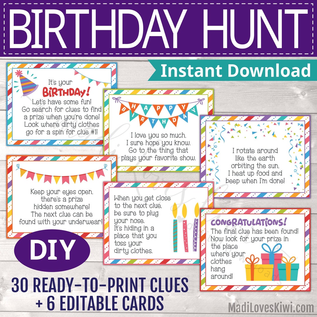 Printable Birthday Scavenger Hunt Instant Download, Editable Indoor ...