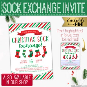 5x7 Ugly Sock Christmas Party Invitation, Printable Sock Swap Invite ...