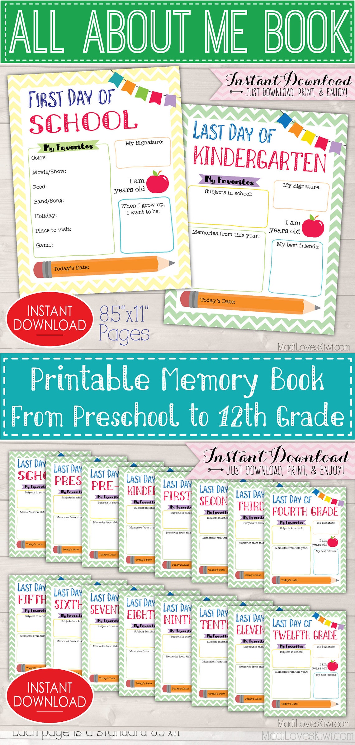 All About Me Book Kit First & Last Day of School Memory Book | Etsy