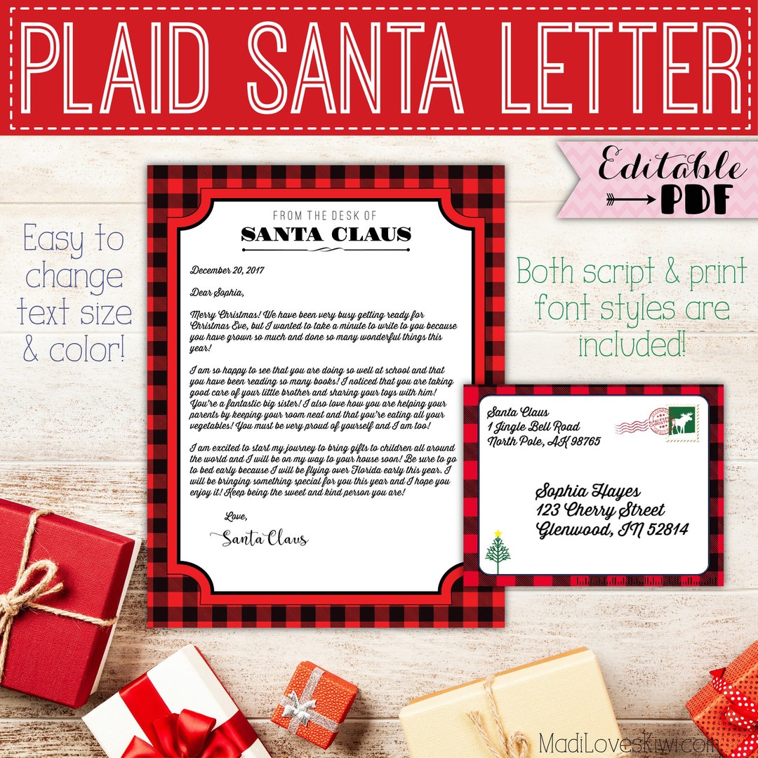 Buffalo Plaid Letter From Santa Printable North Pole Mail - Etsy