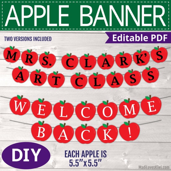 Editable Apple Welcome Banner, Printable Back to School Bunting ...