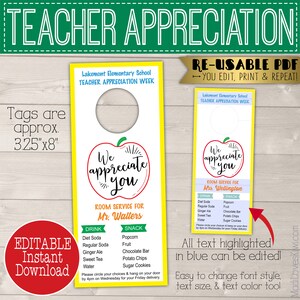 Teacher Appreciation Gift Printable Room Service Door Hanger | Etsy