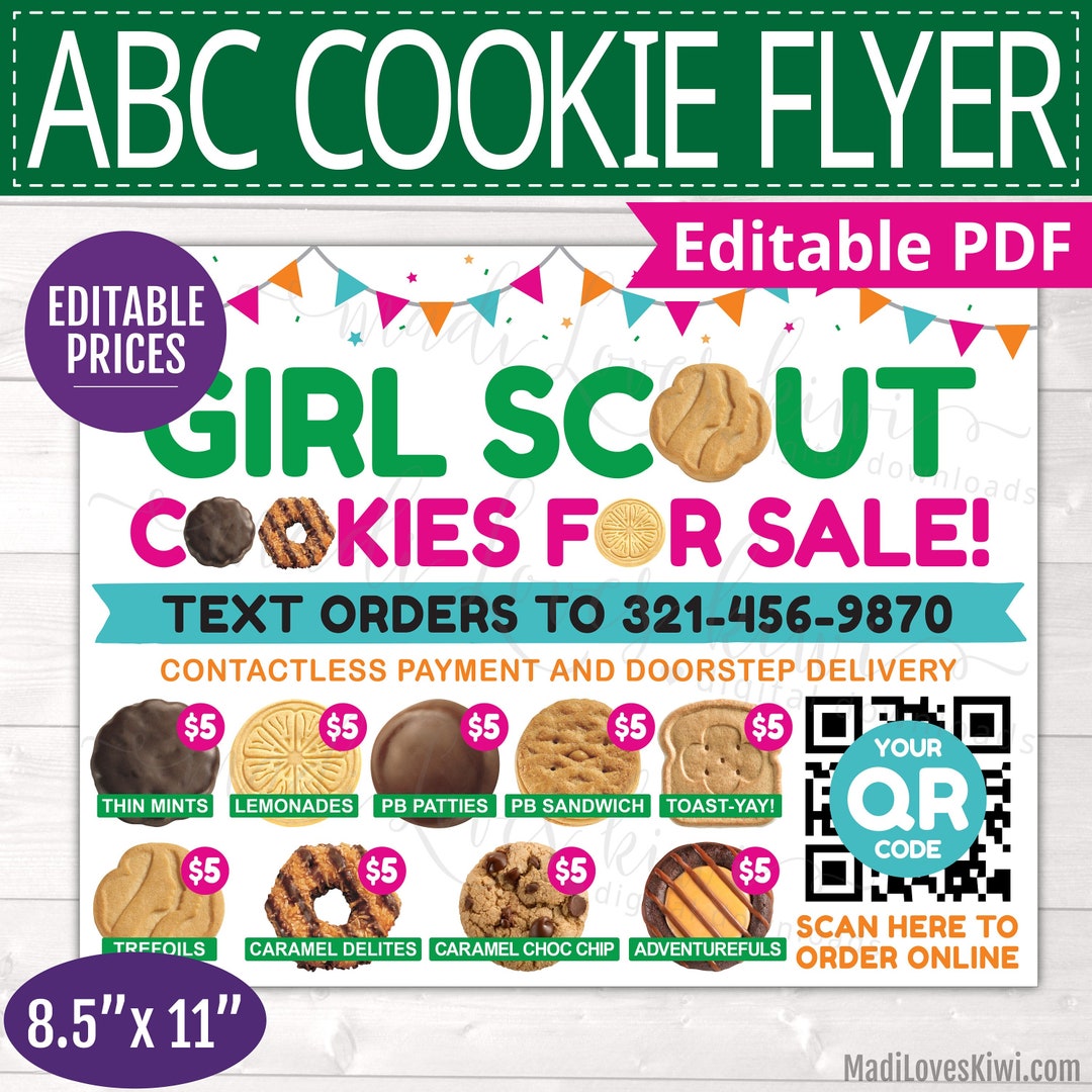 2025 ABC Printable Scout Cookie Flyer com QR Code, Menu de preços ...