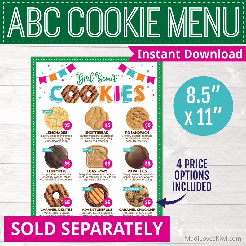2023 ABC Printable Girl Scout Cookie Lanyard Editable Menu - Etsy