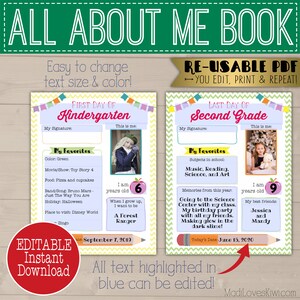DELUXE Memory Book Kit, Editable All About Me PDF Template, Printable ...