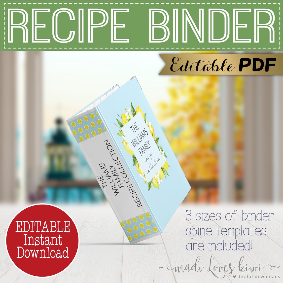 Editable Recipe Book Template Printable Lemon Binder Cover - Etsy Canada