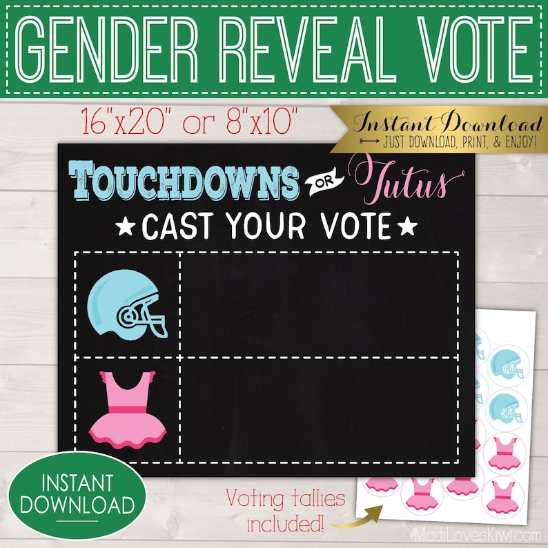 Touchdowns or Tutus Gender Reveal Voting Board Printable - Etsy