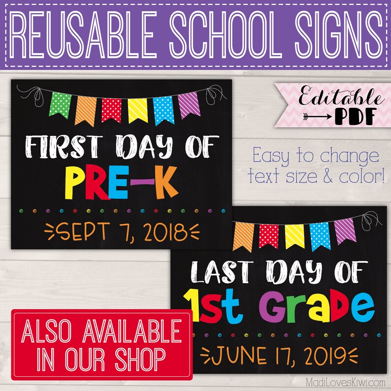 First Day of School Pennant Printable Last Day Flag Banner | Etsy