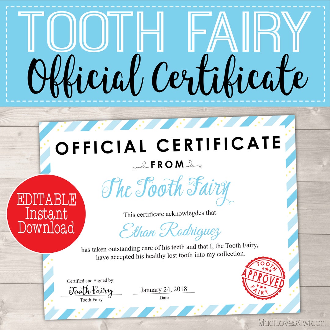 Certificate From Tooth Fairy Boy Printable Letter, Missing Teeth Ideas ...