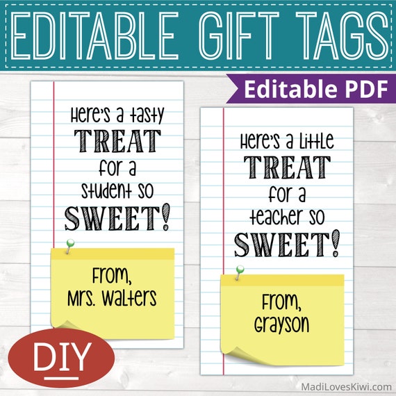 Editable Treat Tag for Teacher, Printable Classroom Idea First Day Gift ...