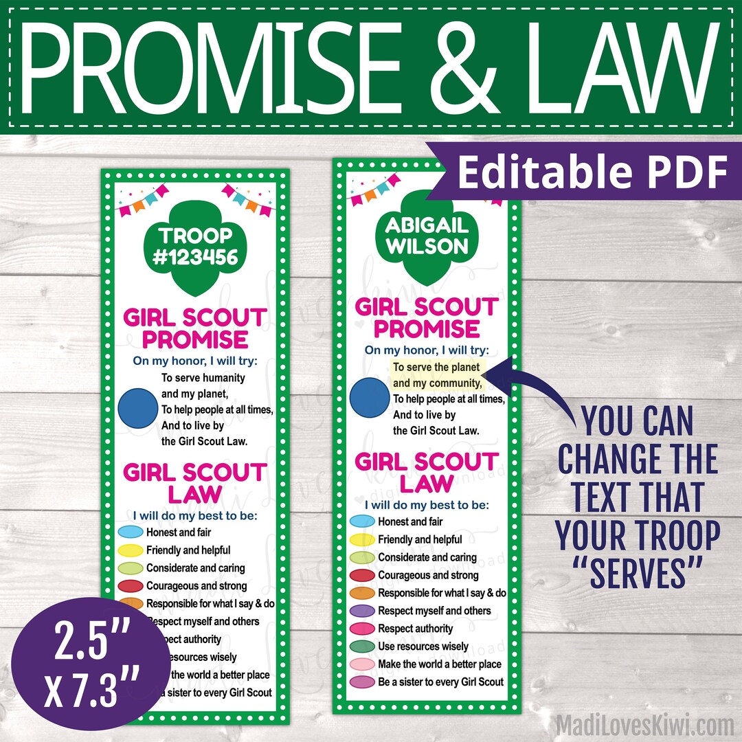 Editable Scout Promise and Law Bookmark for Troop Meeting, Printable ...