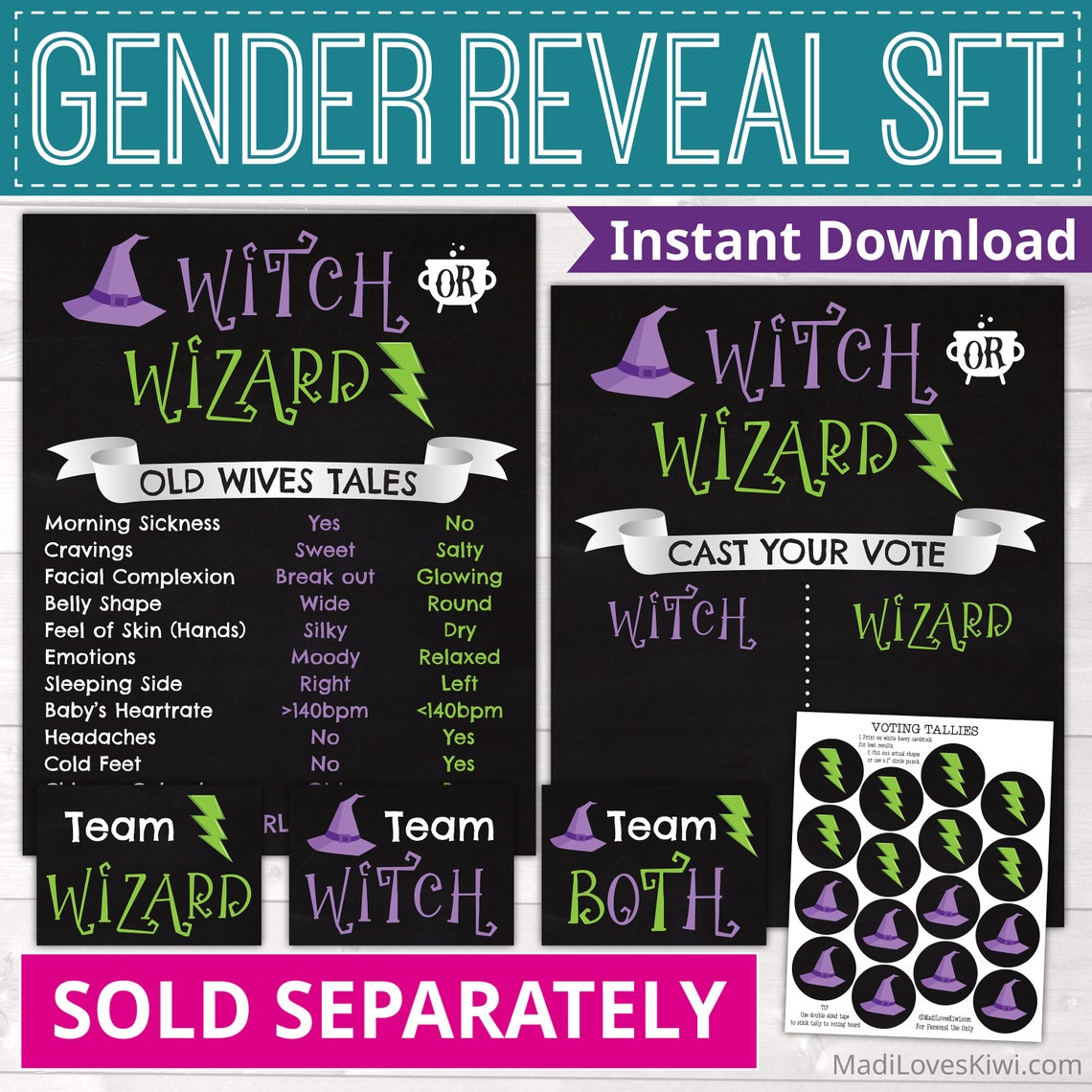 Printable Witch or Wizard Gender Reveal Banner Green Purple - Etsy