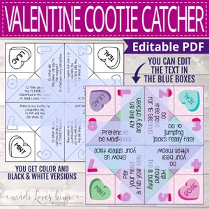 Editable Valentine Cootie Catcher Game, Printable Class Fortune Teller ...