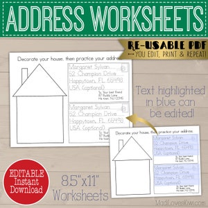 Editable Learn My Address Worksheet, Addressing Envelope Activity for ...