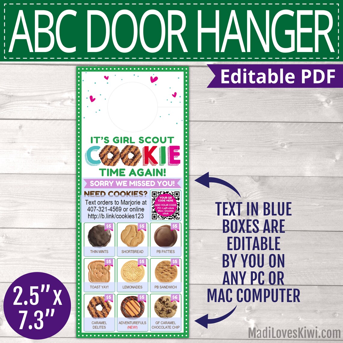 2023 Editable Abc Girl Scout Cookie Door Hanger With Qr Code Etsy