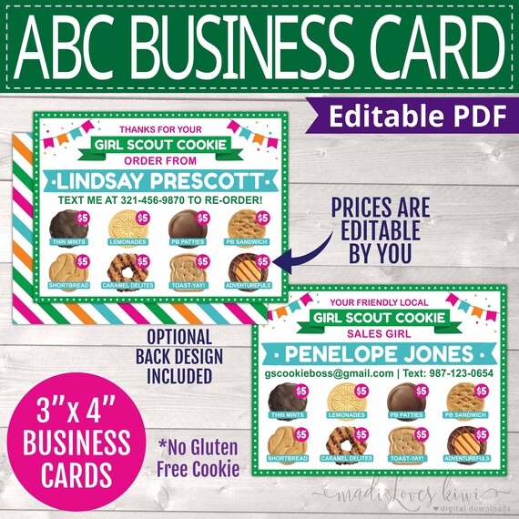 2022 ABC Printable Girl Scout Business Card, Editable Cookie Menu ...