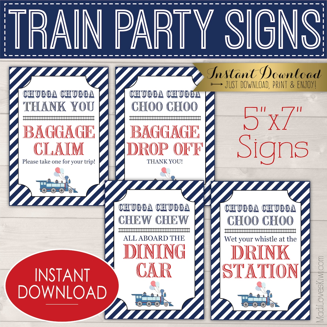 Vintage Train Party Signs, Printable Choo Choo Birthday Decorations for ...